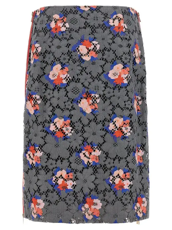 Fendi Lace Midi Skirt With Floral Motif - Gray
