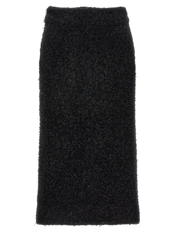 Balenciaga Tweed Midi Skirt With Back Slit - Black