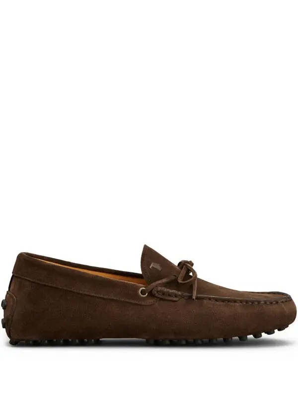 TOD'S Suede Gommino Loafers With Lace Detailing - Brown