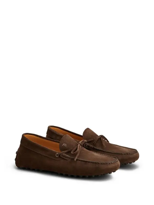 TOD'S Suede Gommino Loafers With Lace Detailing - Brown