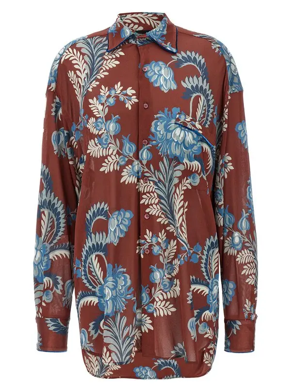 Etro Floral Foliage Print Crepe Jersey Shirt - Multicolor