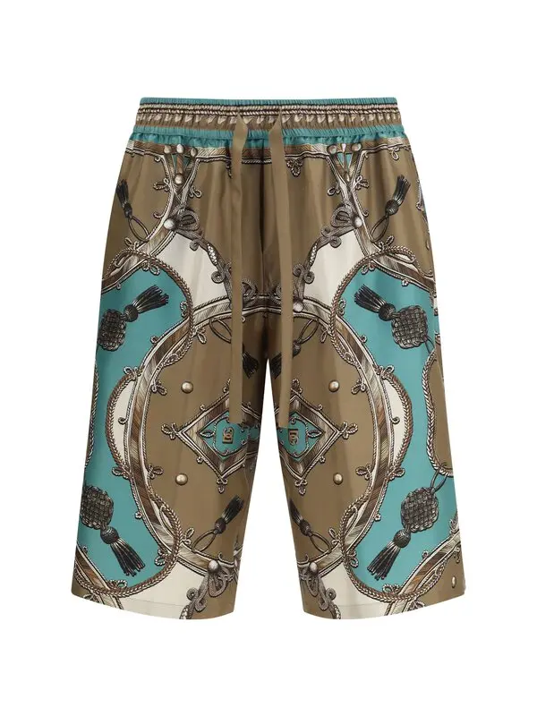Dolce & Gabbana Vanity Bermuda Shorts In Printed Washed Silk Twill - Multicolor