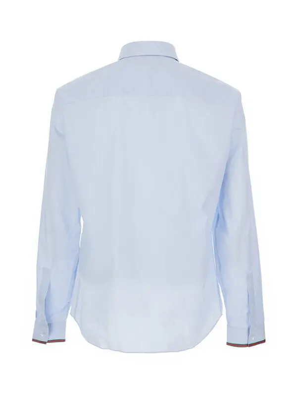Gucci Light Blue Shirt With Classic Collar And Web Cuffs For - Multicolor