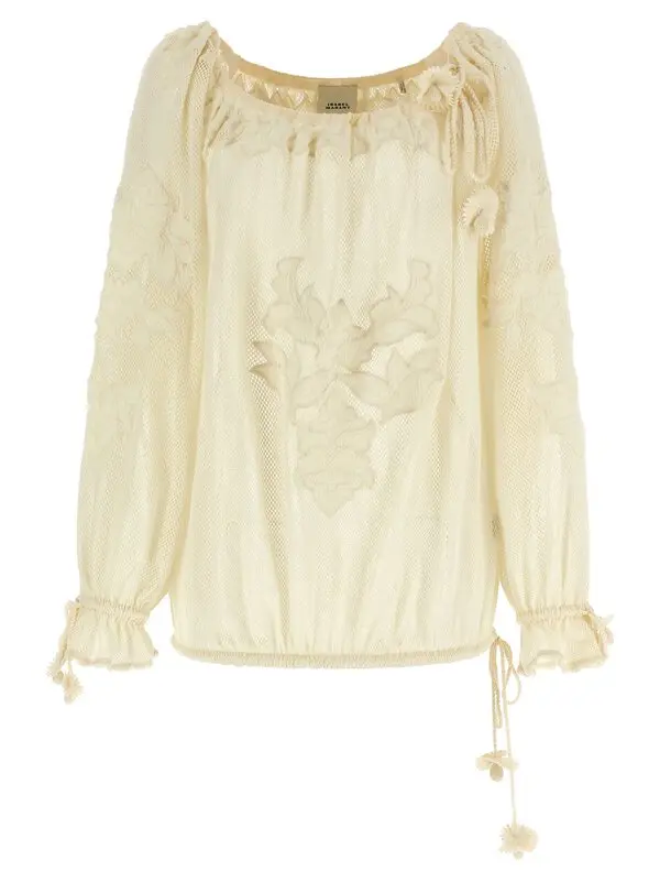 Isabel Marant Étoile Dalyna Cotton Mesh Blouse With Embroidery - Cream