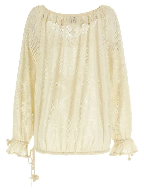 Isabel Marant Étoile Dalyna Cotton Mesh Blouse With Embroidery - Cream