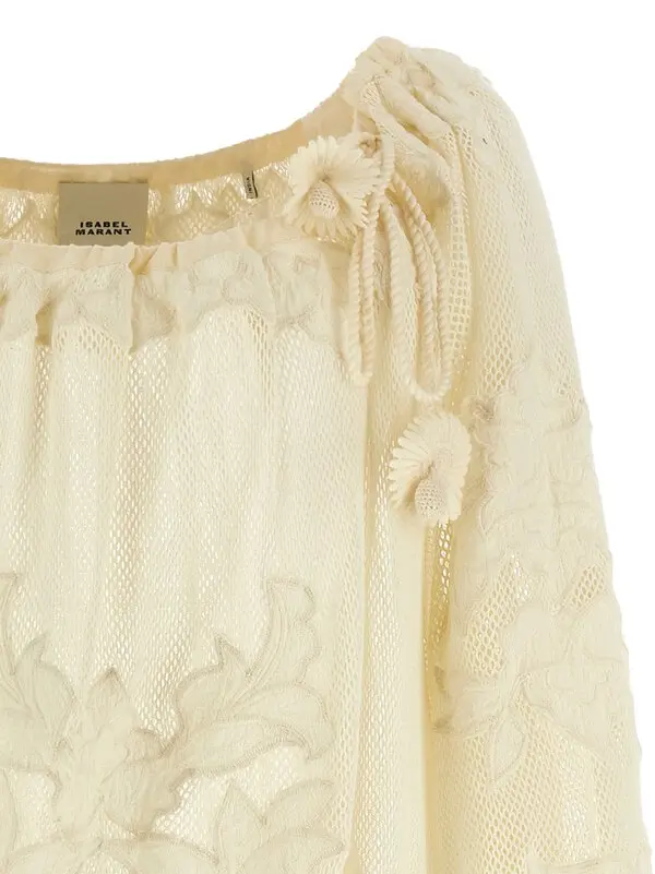 Isabel Marant Étoile Dalyna Cotton Mesh Blouse With Embroidery - Cream
