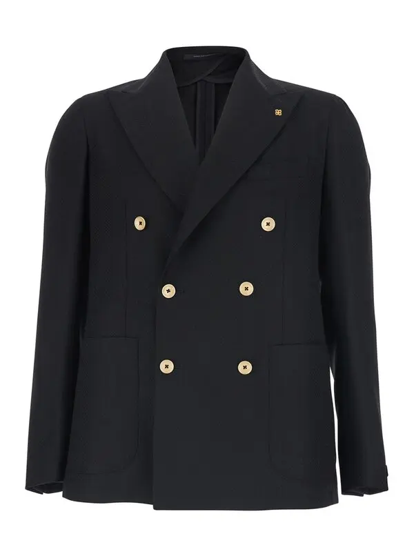 Tagliatore Double-breasted Wool Jacket With Peak Lapels And Jewel Buttons