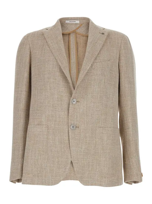 Tagliatore Beige Single-breasted Jacket With Notched Revers In Wool For