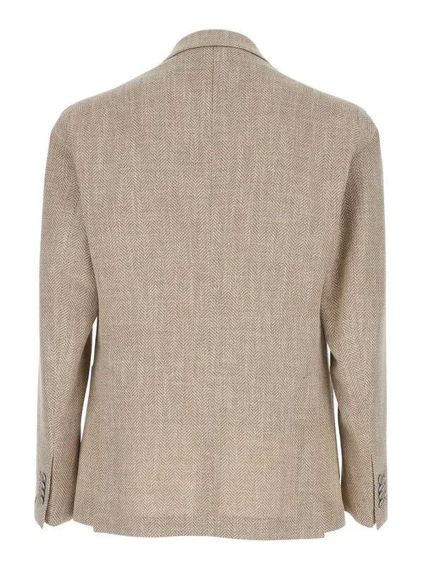 Tagliatore Beige Single-breasted Jacket With Notched Revers In Wool For