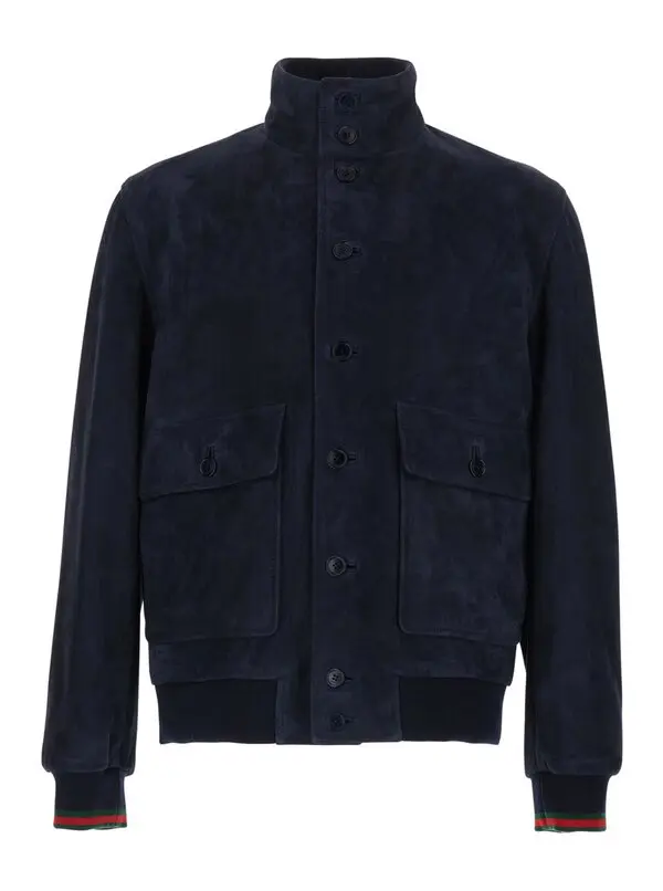Gucci Suede High Neck Jacket With Web Detail
