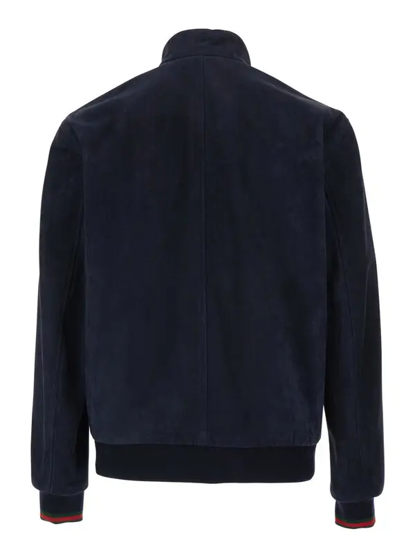 Gucci Suede High Neck Jacket With Web Detail