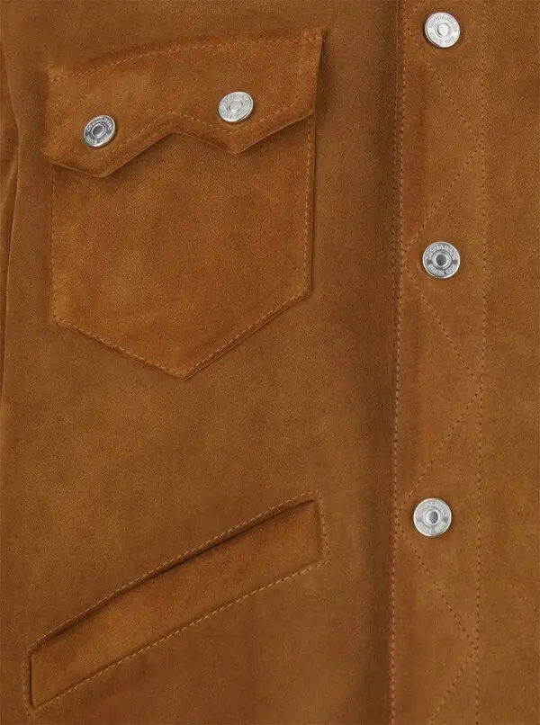 Dsquared2 Suede Jacket With Classic Collar And Buttoned Pockets