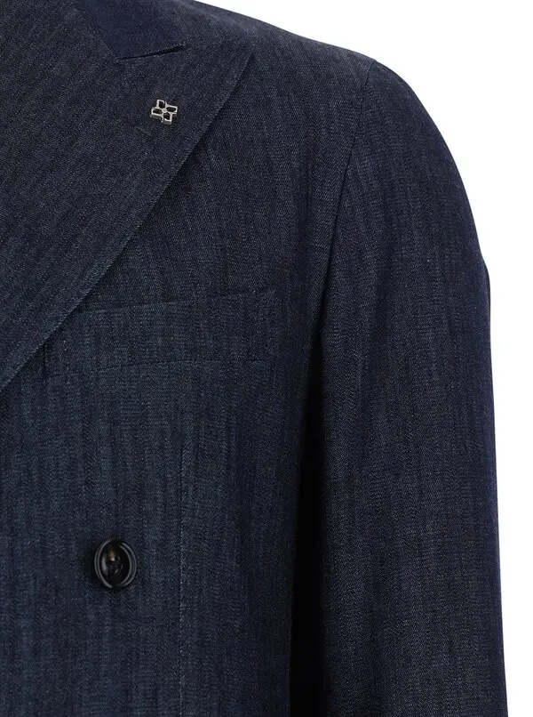 Tagliatore Double-breasted Peak Lapel Denim Jacket - Multicolor
