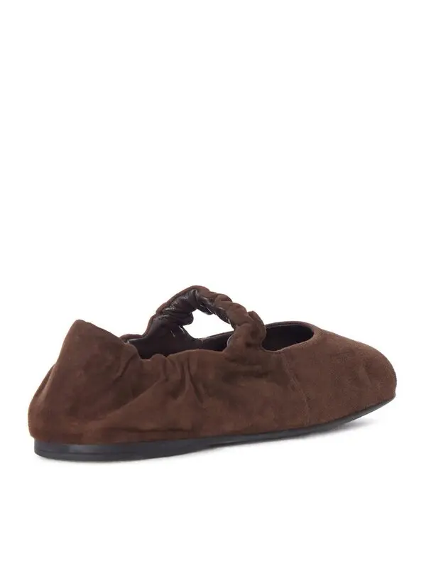 Miu Miu Ruffled Suede Ballerinas - Brown