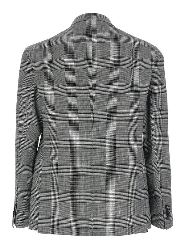 Tagliatore Grey Houndstooth Cotton Linen Blend Blazer - Gray