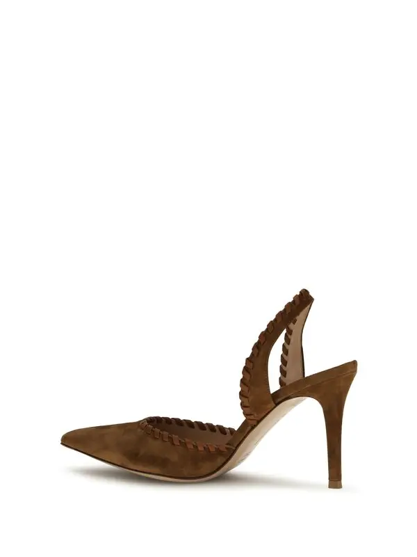 GIANVITO ROSSI Suede Slingback Pumps With Woven Detailing
