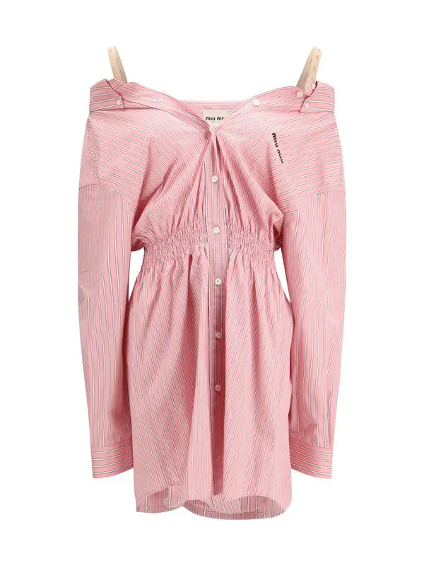 Miu Miu Striped Long Sleeve Dress - Pink