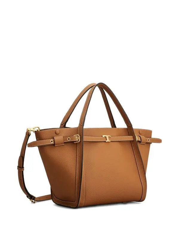TOD'S Small Leather Shopping Bag With T Timeless Accessory - Brown