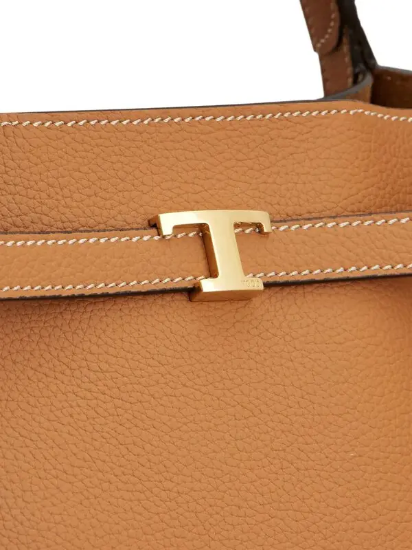 TOD'S Small Leather Shopping Bag With T Timeless Accessory - Brown
