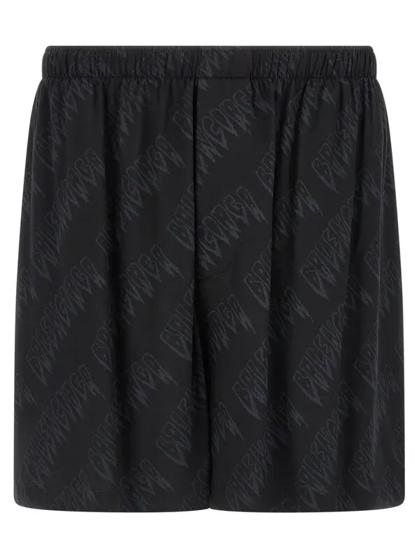 Balenciaga Logo Print Wide Leg Shorts - Black