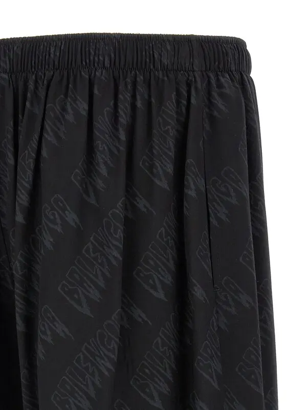 Balenciaga Logo Print Wide Leg Shorts - Black