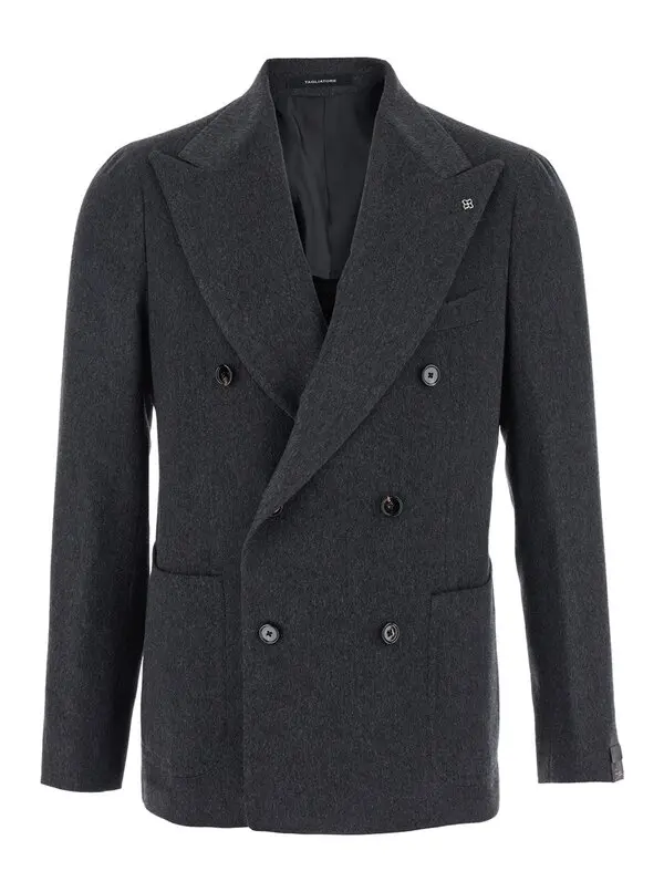 Tagliatore Grey Double-breasted Peak Lapel Jacket In Wool And Cashmere - Multicolor