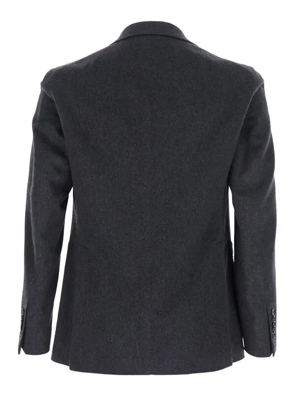 Tagliatore Grey Double-breasted Peak Lapel Jacket In Wool And Cashmere - Multicolor