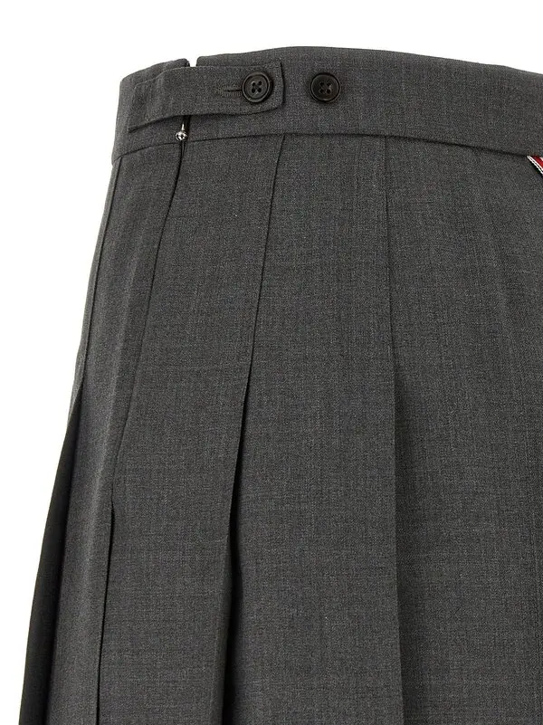 Thom Browne Pleated Wool Mini Skirt With Tricolor Band - Gray