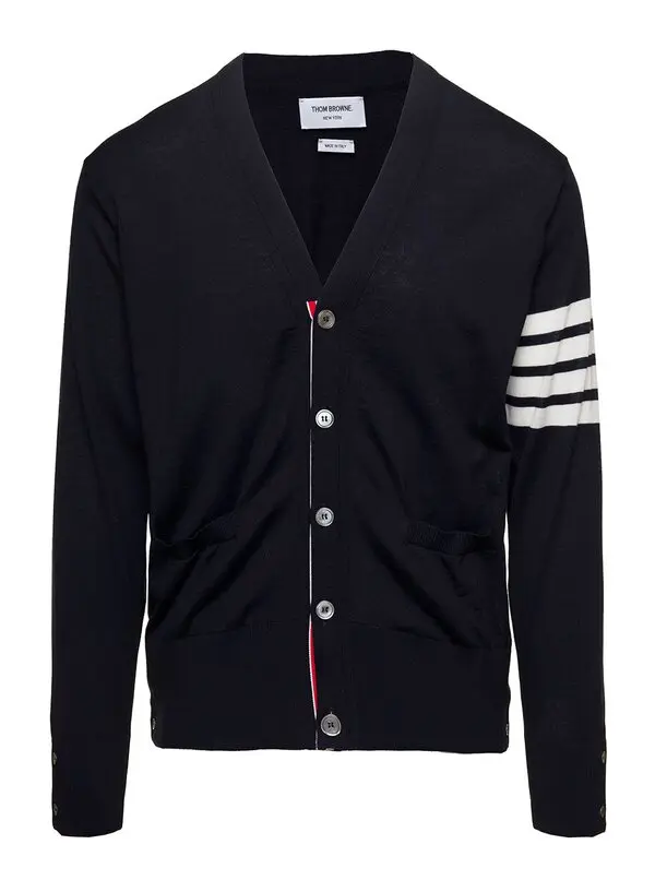 Thom Browne Long Sleeve Wool V-neck Cardigan - Multicolor