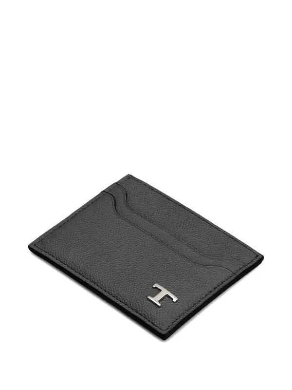 TOD'S Grained Leather Cardholder With Metal T Timeless Logo - Black