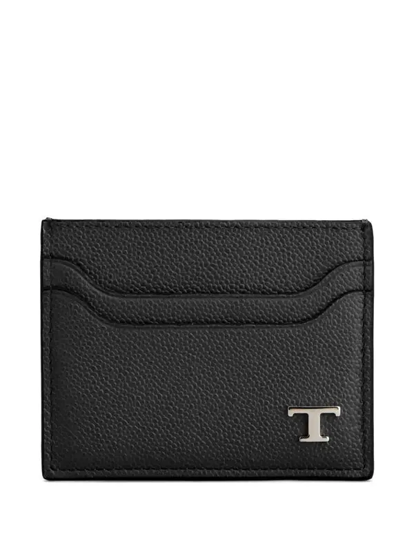 TOD'S Grained Leather Cardholder With Metal T Timeless Logo - Black