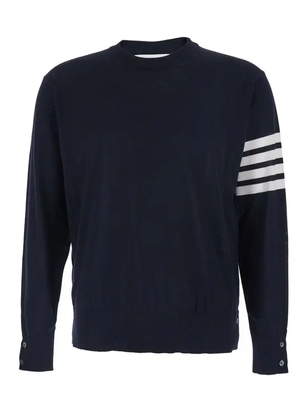 Thom Browne Crew Neck Wool Sweater With 4-bar Detail - Multicolor