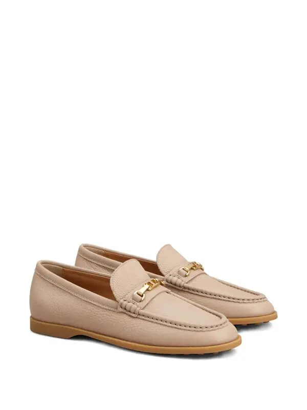 TOD'S Gold-tone Buckle Grained Leather Loafers