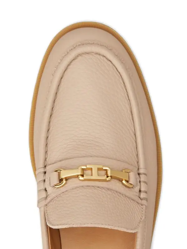 TOD'S Gold-tone Buckle Grained Leather Loafers