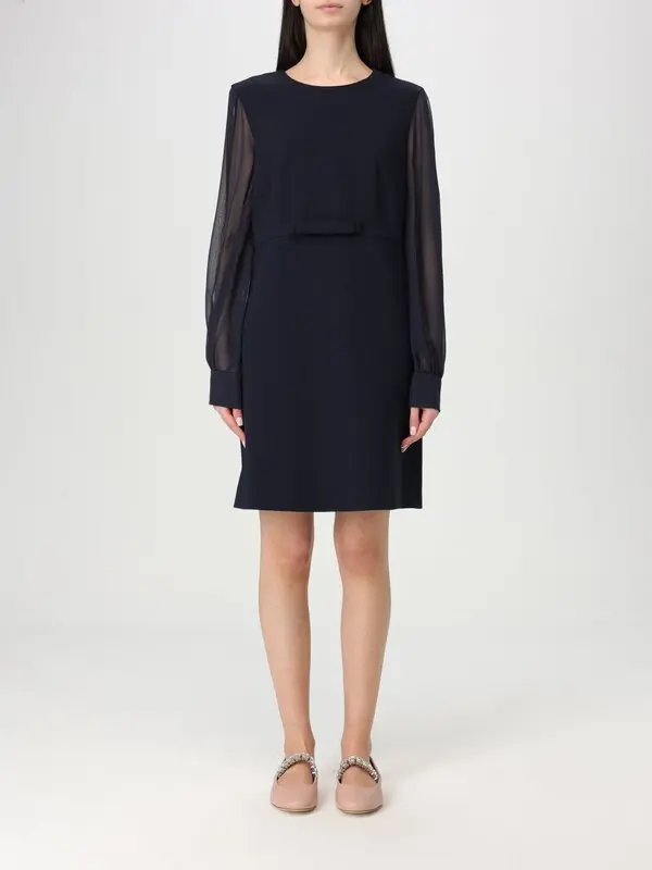 Max Mara Sheer Sleeve Bow Detail Dress - Blue