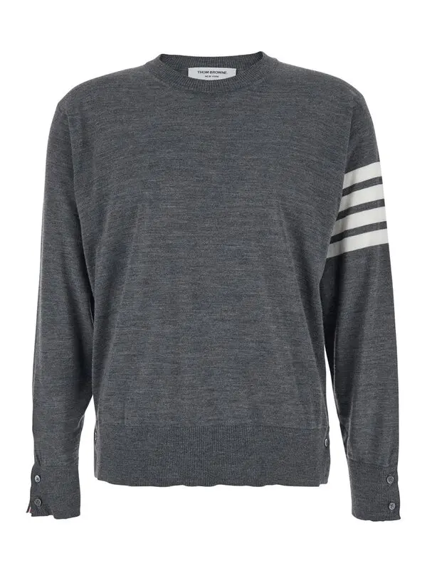 Thom Browne Crew Neck Sweater With 4-bar Detail - Gray