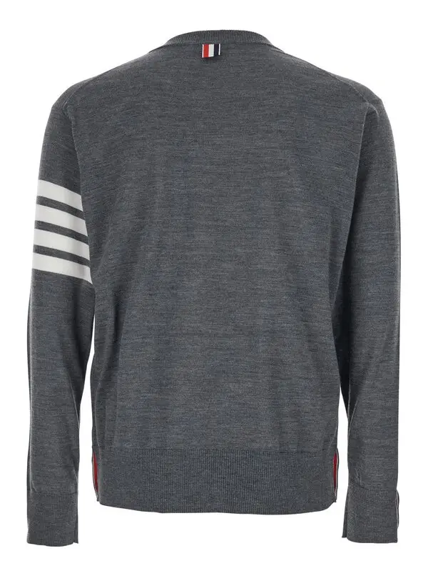 Thom Browne Crew Neck Sweater With 4-bar Detail - Gray