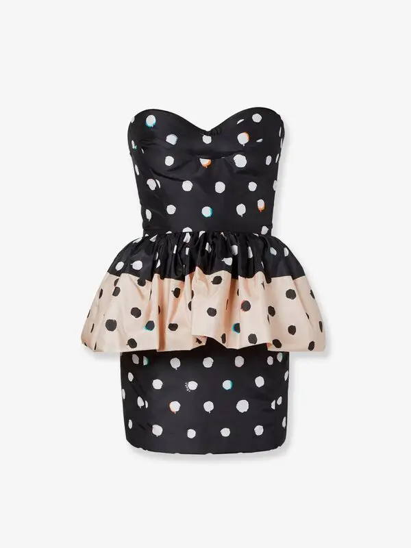 Fendi Polka-dot Taffeta Bustier Dress - Black