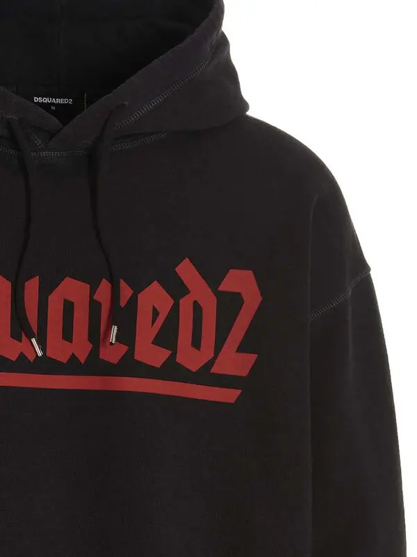 Dsquared2 Cotton Hoodie With Front Logo Print - Black