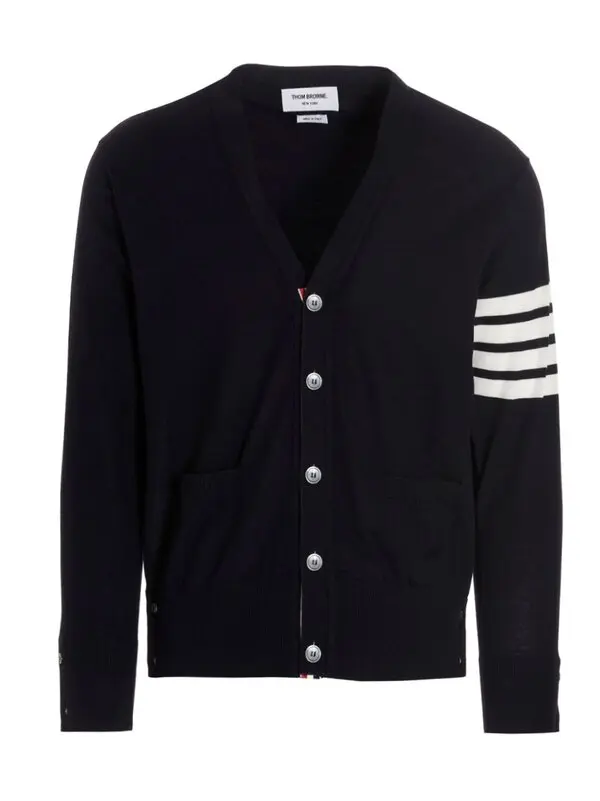 Thom Browne Merino Wool Cardigan With Button Detailing - Blue