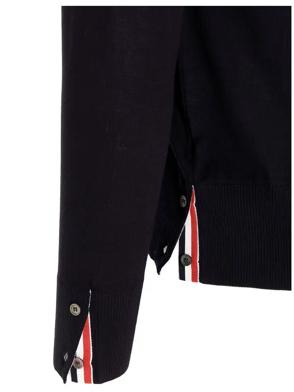Thom Browne Merino Wool Cardigan With Button Detailing - Blue