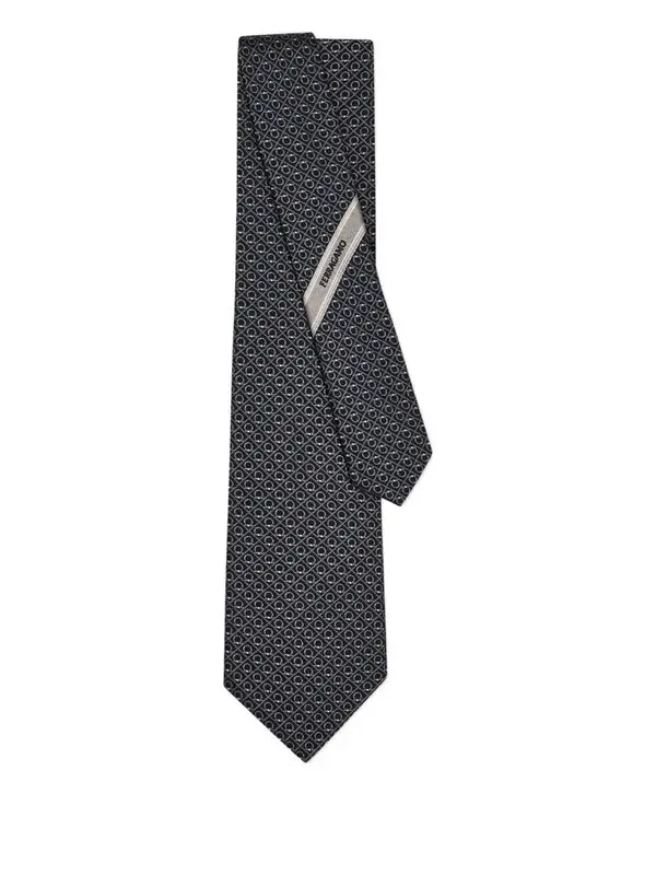 FERRAGAMO Biella Gancini Jacquard Silk Neck Tie - Blue