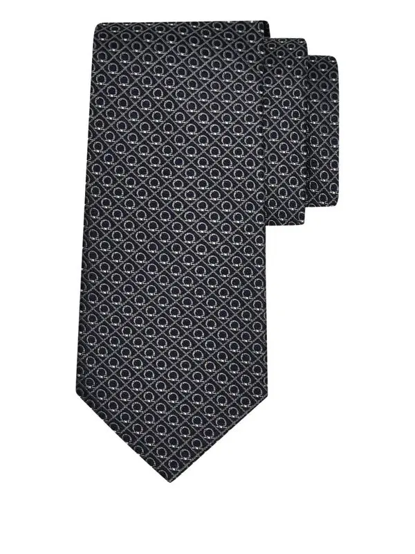 FERRAGAMO Biella Gancini Jacquard Silk Neck Tie - Blue