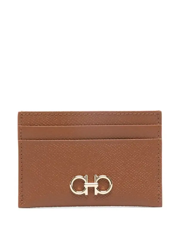 FERRAGAMO Hammered Leather Gancini Cardholder - Brown