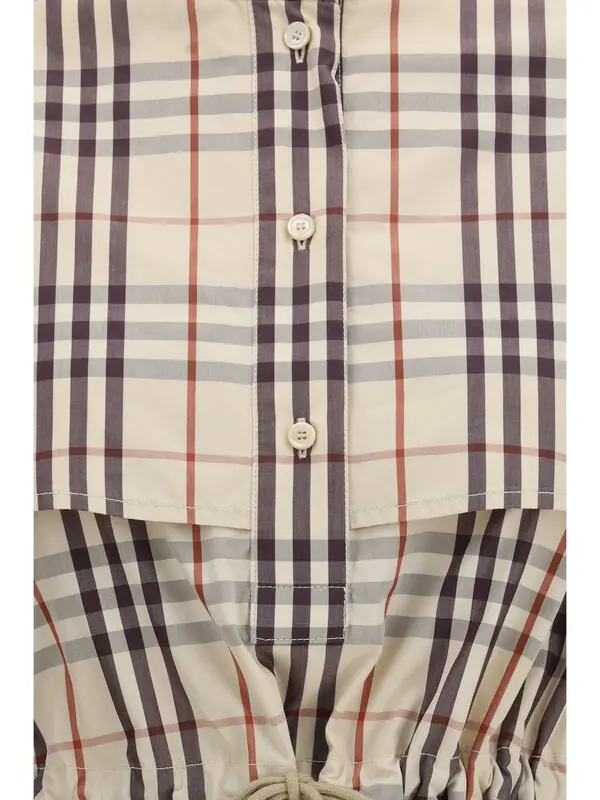 Burberry Cotton Check Dress With Drawstring Waist - Cream