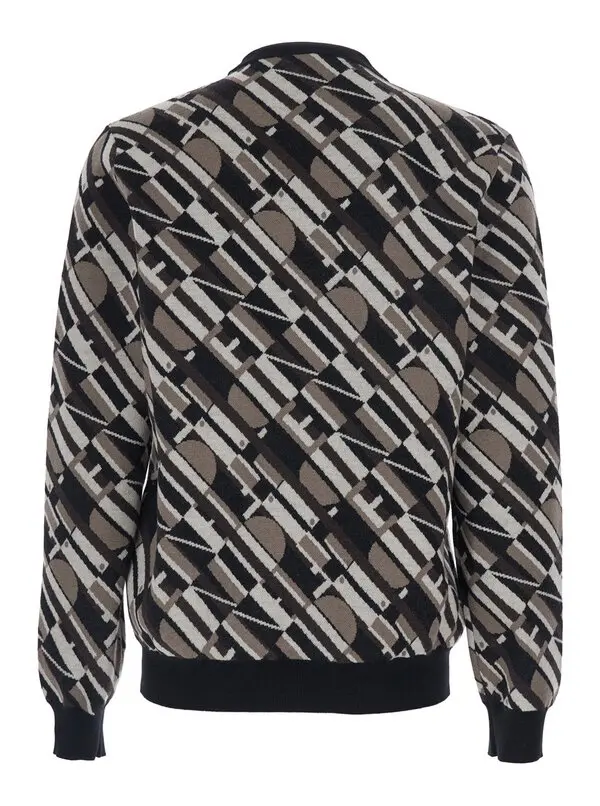 Fendi Wool Crewneck Sweater With Geometric Motif - Brown