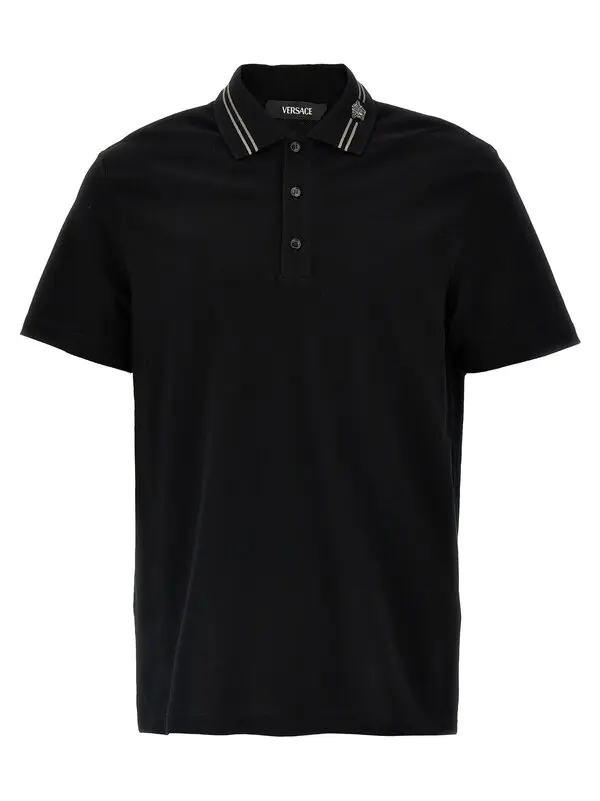 Versace Medusa Embroidery' Polo Shirt - Black