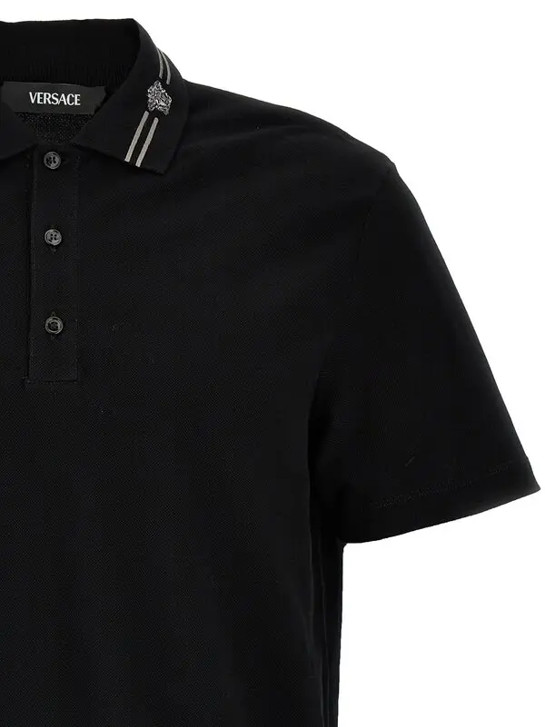 Versace Medusa Embroidery' Polo Shirt - Black