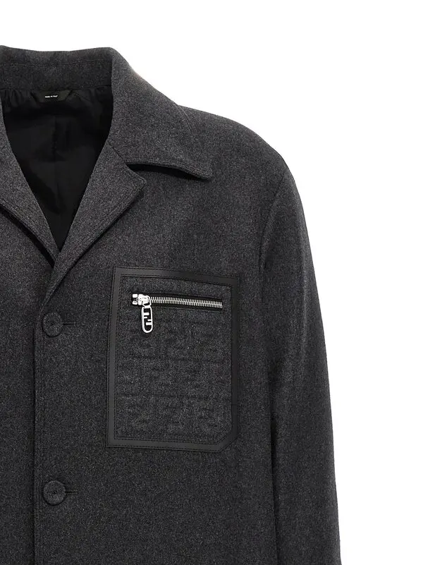 Fendi Single-breasted Cashmere Coat With Embossed Logo Pocket