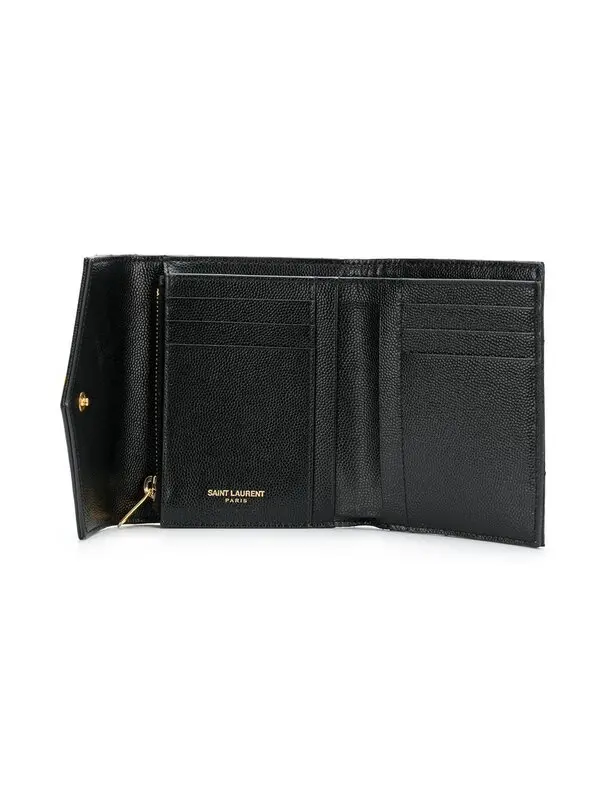 Saint Laurent Grain De Poudre Leather Cassandre Matelassé Compact Tri Fold Wallet